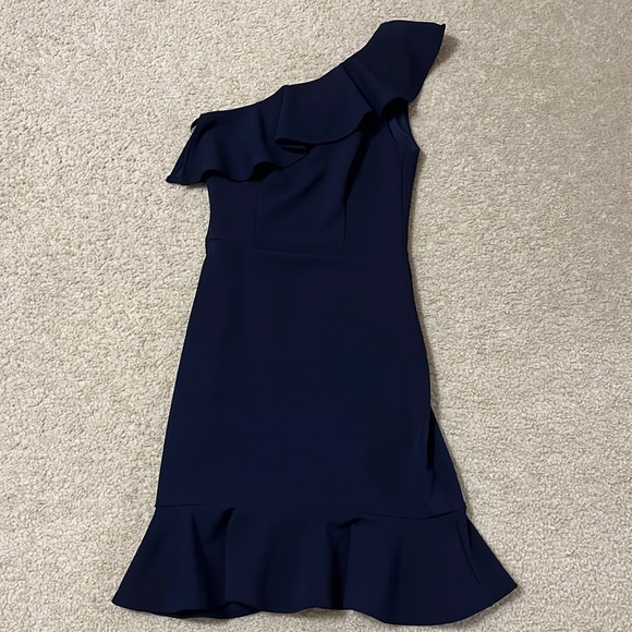 B. Smart | Dresses | Juniors Bsmart One Shoulder Ruffle Dress Navy Blue ...